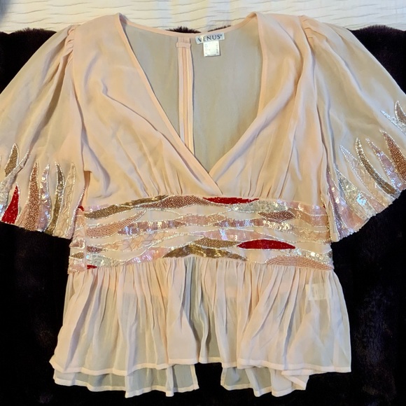 VENUS | Tops | Venus Light Pink Embellished Blouse | Poshmark